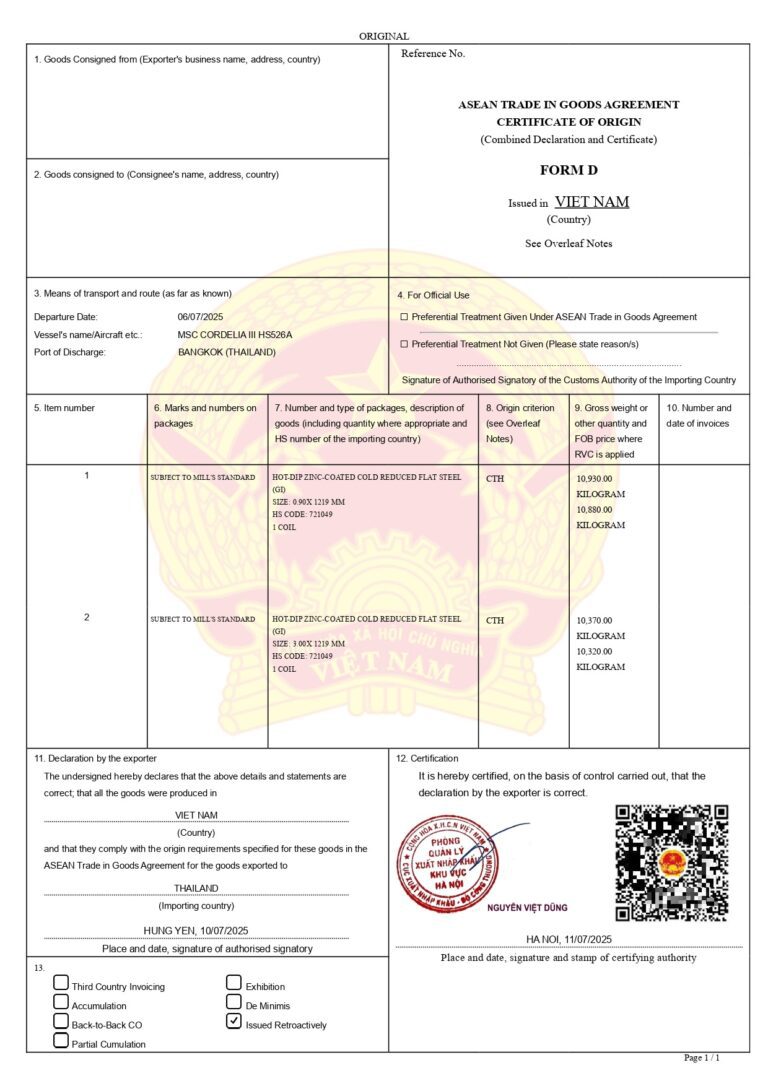 Tổng Hợp 15+ Form C/O (Certificate of Origin) Phổ Biến - CÔNG TY CỔ ...